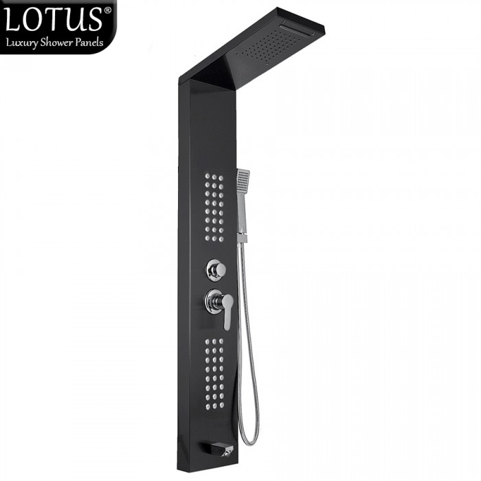 Στήλη Υδρομασάζ LOTUS® με Καταρράκτη & Βρύση Ντους Black Mat-Μαύρο Ματ ...