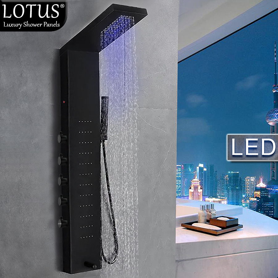 ΣΤΗΛΗ ΝΤΟΥΣ ΥΔΡΟΜΑΣΑΖ LOTUS® ΜΕ LED & ΒΡΥΣΗ INOX 304 Black Mat-Μαύρο ...